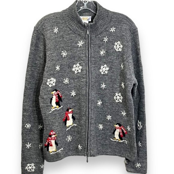 Talbots | Sweaters | Talbots Wool Cardigan Zip Up Ugly Christmas ...